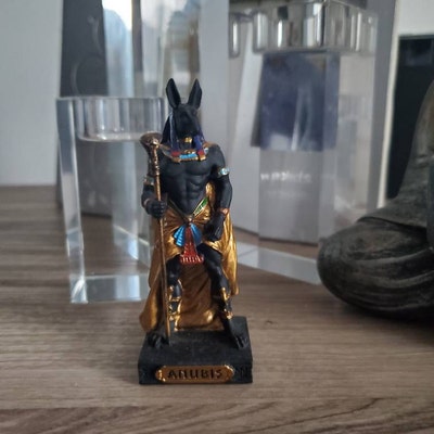 Vintage Anubis Mini Statue Small Hand-painted Ancient Egyptian Jackal ...