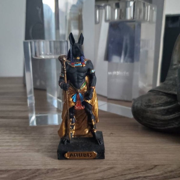 Vintage Anubis Mini Statue - Small Hand-painted Ancient Egyptian Jackal ...