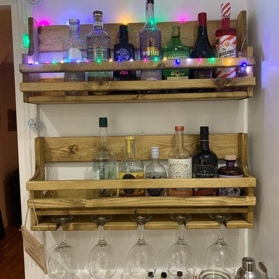 Handmade Bespoke Reclaimed Wooden Floating Gin Shelf and Bottle Rack ...