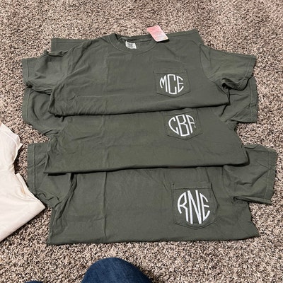 Embroidered Monogram Pocket Tee, Short Sleeve Monogram Tshirt, Comfort ...