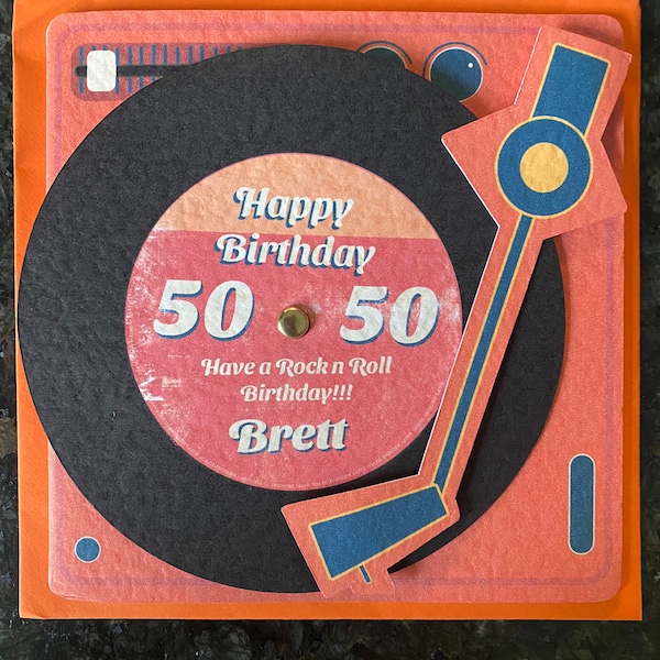 Personalised Record Player Birthday Card, Custom Birthday Card, Musical ...