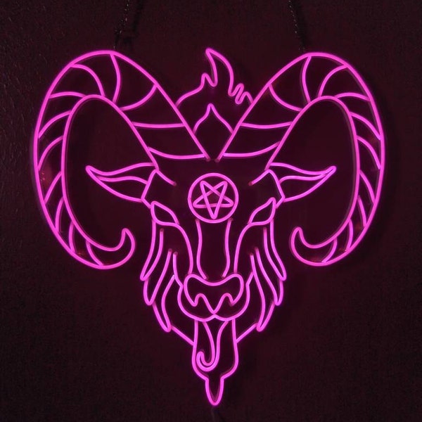 Baphomet Neon Sign, Gothic Dark Led Decor, Black Goat Led Light, Satan ...