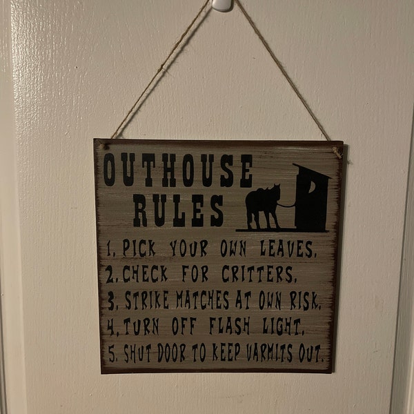 Outhouse Rules Western Primitive Rustic Distressed Country Flat Canvas ...