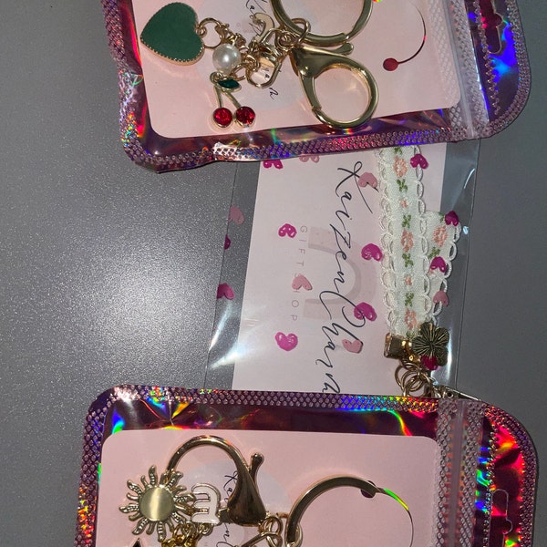 Girly Dangle Keychain Custom Initial With Flower-star-cherry-envelope ...