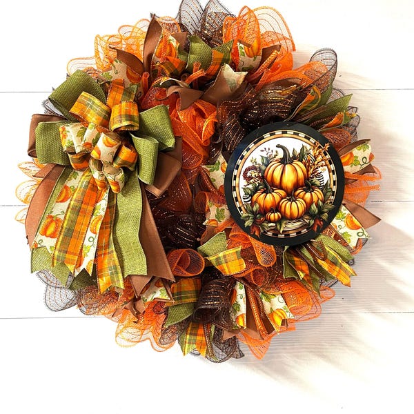 Round Fall Wreath Sign, Fall Wreath Sign, Orange Pumpkins,personalize ...