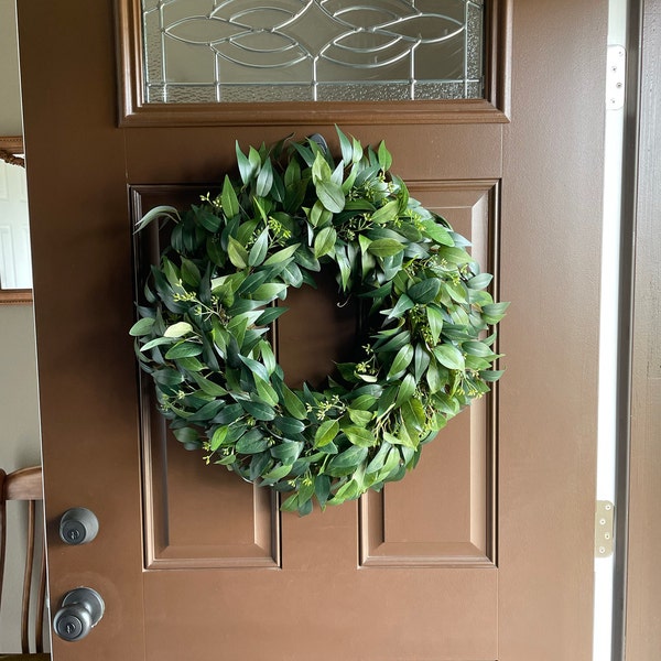 Year Round Greenery Wreath for Front Door: Mixed Greenery Foliage Wall ...
