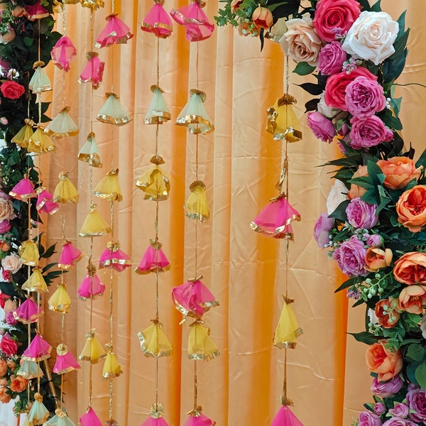 50 Strings of Net Fabric Colorful Tassel With Gota Lace Flower Indian ...