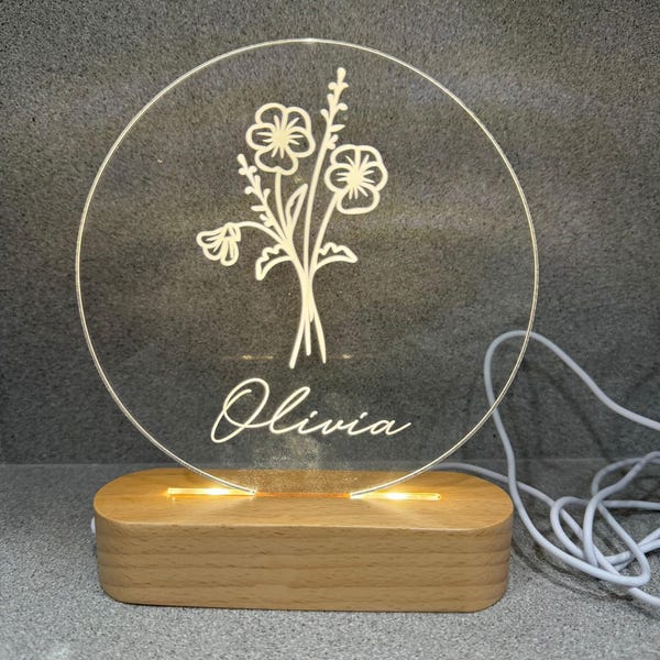 Personalized Acrylic Night Light, Boho Night Botanic LED Light, Kids ...