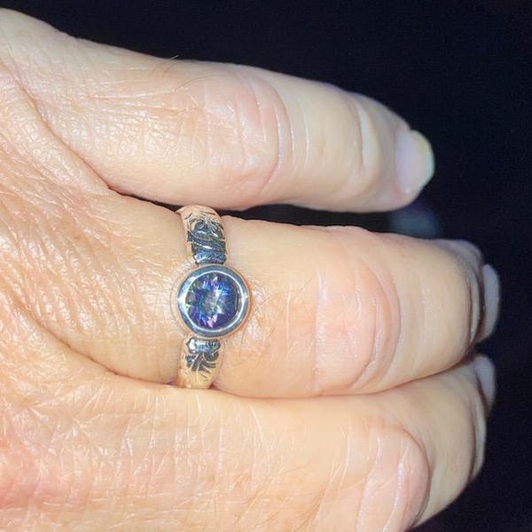 Ammolite and Rutilated Quartz Doublet Ring Sterling Silver Size 6.5 ...