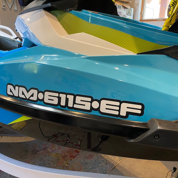 Custom Sea Doo Font Jet Ski Registration / CF Number Decal (set of 2 ...