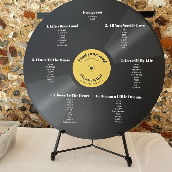 Music Theme Wedding Seating Chart, Record Shape Table Plan, DJ Dance ...