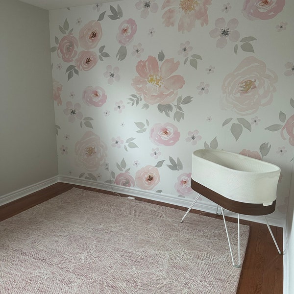 Amara Floral Wallpaper Mural || Watercolor Floral || Traditional or ...