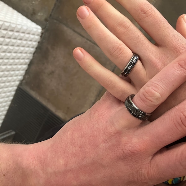 Tungsten Ring Set, Galaxy Meteorite Ring, His & Hers Tungsten Wedding ...