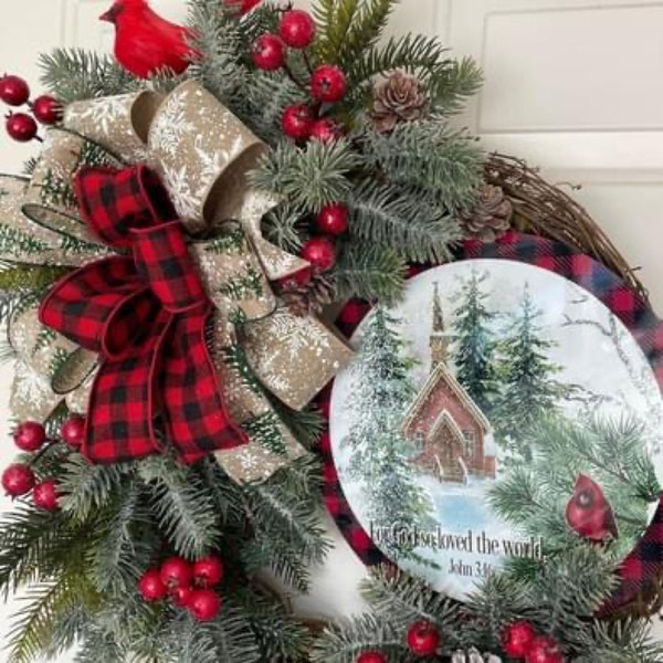 Winter Church Wreath Sign, John 3:16 Wreath Sign, Metal Wreath Sign ...