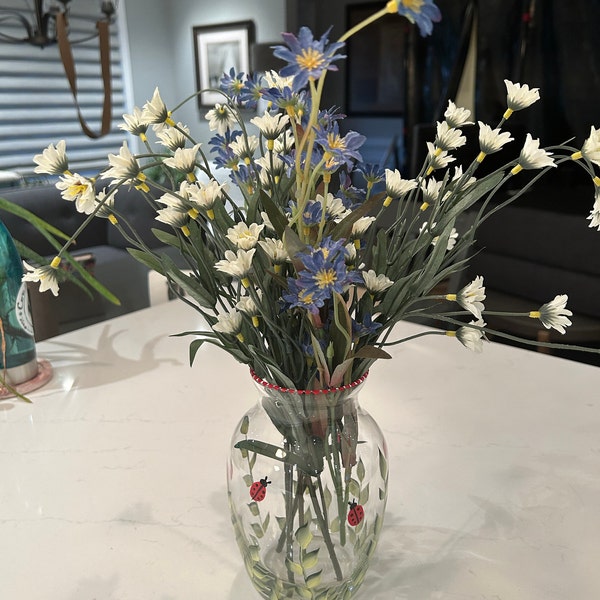 Painted Glass Vase Cute Ladybugs, Flower Vase, Housewarming Gift ...