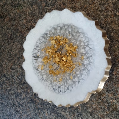 Emerald Green Trinket Tray With a Border of Floating Gold Flakes ...