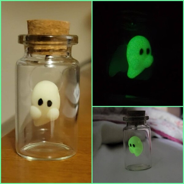 Tiny Glow in the Dark Ghost in a Jar, Miniature Ghost Desk Pet, Cute ...