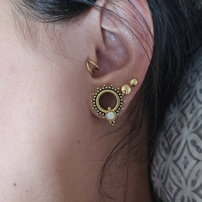 14K Solid Gold Vertical Helix Piercing/hidden Rook Dangle Earring ...