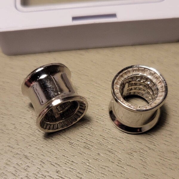 Rare Diamond Moissanite and Black Stone Encrusted Ear Gauges – 10k Gold ...