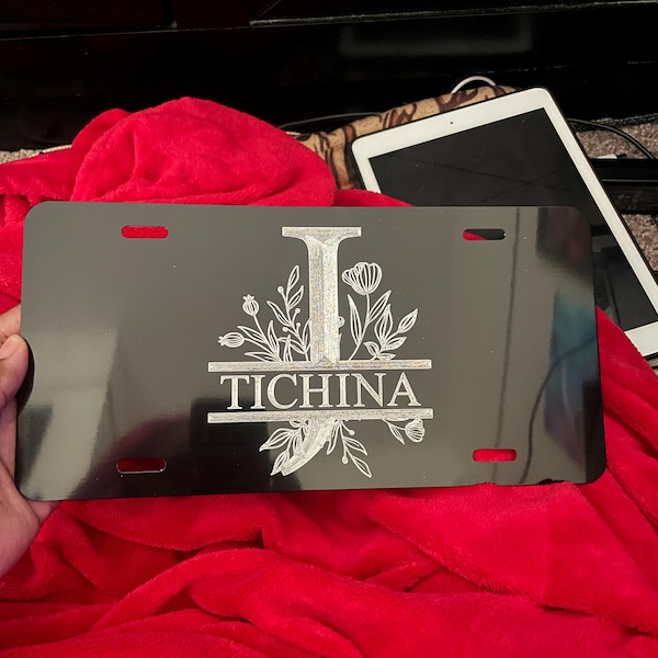 Diamond Etched Personalized License Plate: Floral Monogram Car Tag - Etsy