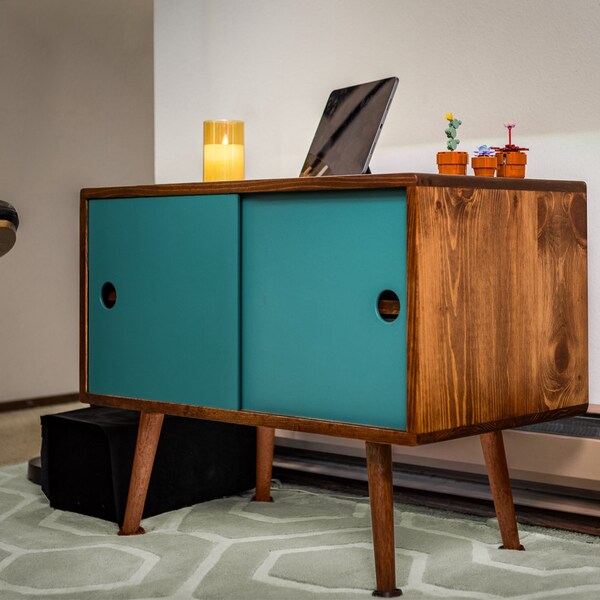 Mid Century Modern Record Console | MCM Vinyl Storage | Record Player ...