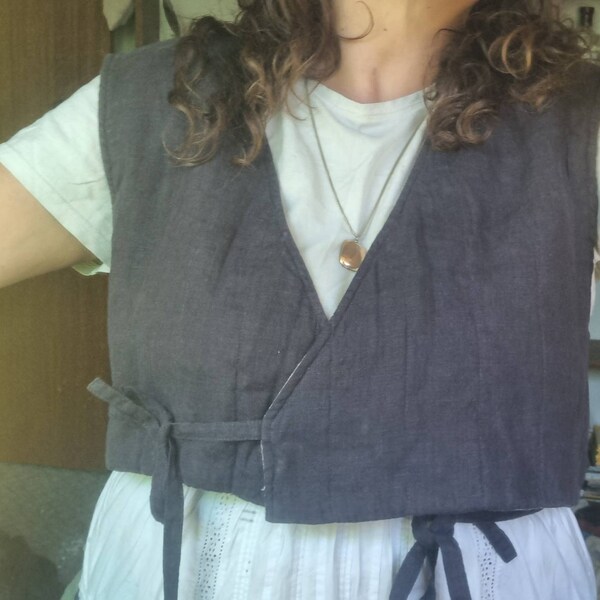 Quilted Linen Vest, Padded Linen Vest for Women, Reversible Wrap Linen ...