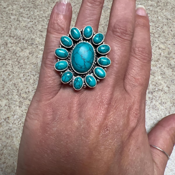 Elegant Turquoise Gemstone Ring, Handmade 925 Sterling Silver Jewelry ...