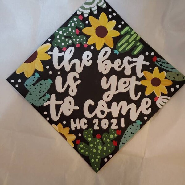 Painted Graduation Cap- Custom Graduation Cap Topper- Cactus Graduation ...