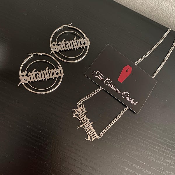 Lucifer Hoop Earrings - Stainless Steel - 50mm- Gift for Her - Satan ...