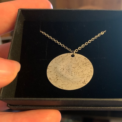 Custom Personalized Star Map Sterling Silver Round Necklace Medium Size ...