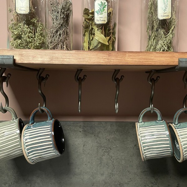 Rustic Style Solid Wood Shelf With Raw Steel Brackets Handcrafted 22cm ...