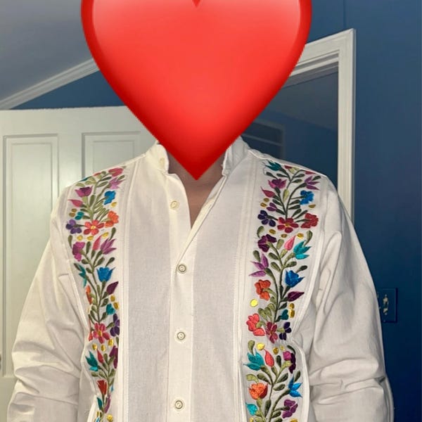 Mens Mexican Traditional Shirt. Floral Embroidered Guayabera for Men. Formal Button up Shirt ...