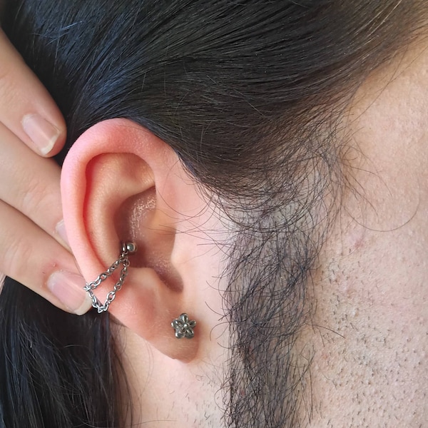 16g 20g Star Conch Chain Earring, Conch Hoop Earring, Helix Earring ...