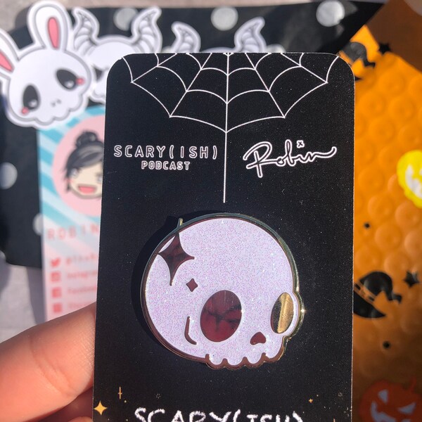 Kawaii Sparkle Holo Glitter Skull Hard Enamel Pin 1.25 Inches Available ...