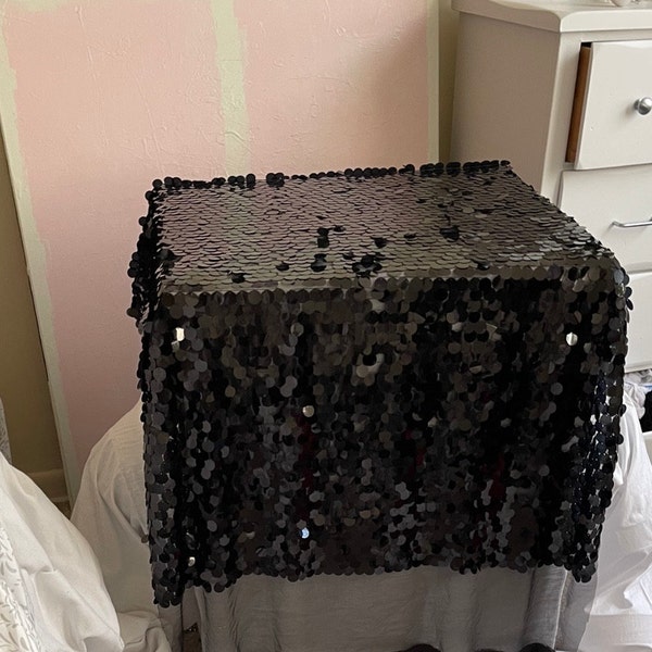 Black Paillette Sequin on Mesh Fabric by the Yard, 55'' Wide, Backdrop, Decoration, Table Cover ...