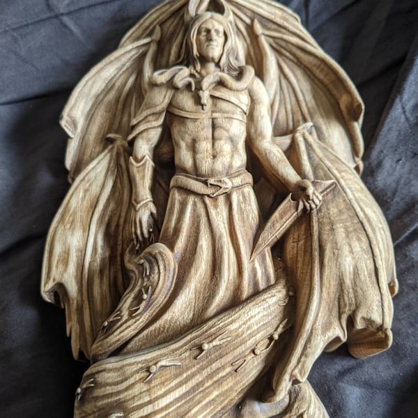 Handmade Samael Statue: Ash Wood Luciferian Occult Decor - Etsy