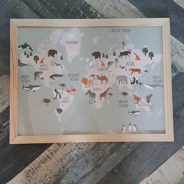 Animal World Map for Kids Room and Nursery - 10 Colours Available ...