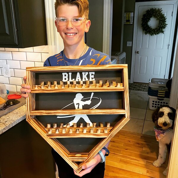 Personalized Player-at-bat Baseball and Ring Display Holds 44 Rings ...