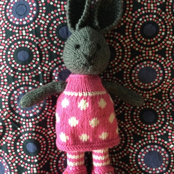 Knitting Pattern for a Bunny Rabbit in a Dotty Dress (9 Inches Tall ...