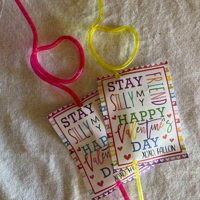 Editable Silly Straw Valentine Cards, Crazy Straw Valentine Tags, Ex ...