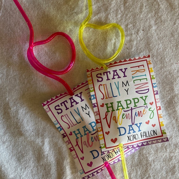 Editable Silly Straw Valentine Cards, Crazy Straw Valentine Tags, Ex ...