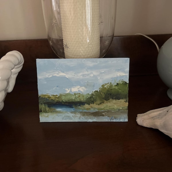 Clothesline Coastal Oil Painting Laundry Room Art Small Format Art ...