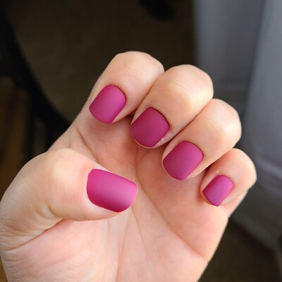 Wine Red, Matte Press on Nails Short, Square Nails Romantic Fall Color ...