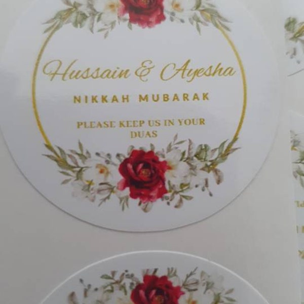 Personalised Nikkah Wedding Stickers, Floral Stickers, Wedding Favour ...