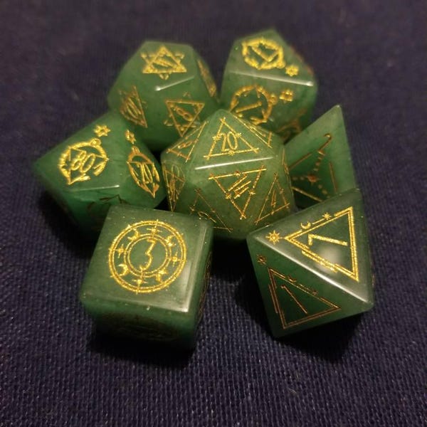 Green Jade DND Dice Set, Aventurine Sharp Edge D&D Dice Set, Dungeons ...