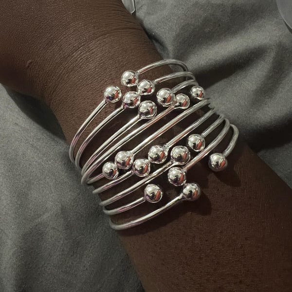 Thick West Indian Bangles, Set of 9 Bangles, 10mm Ball Silver Bangles ...