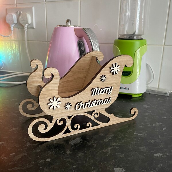 Oak Wooden Santa Sleigh Personalised/custom Oak Sleigh/christmas Gift ...