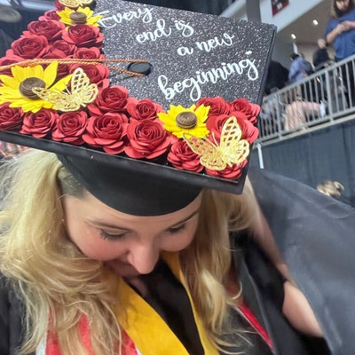 Graduation Cap Topper With 3D Roses, Sunflowers and Butterflies ...