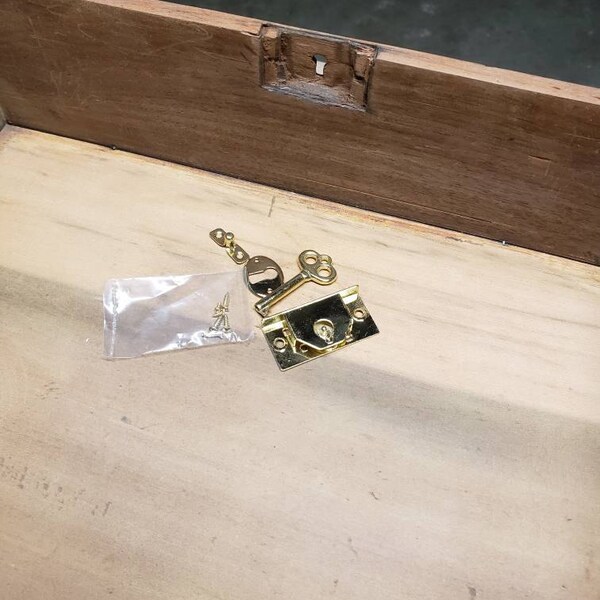 Small Brass Chest Lock With Key Jewelry Box Keepsake Tiny Antique ...