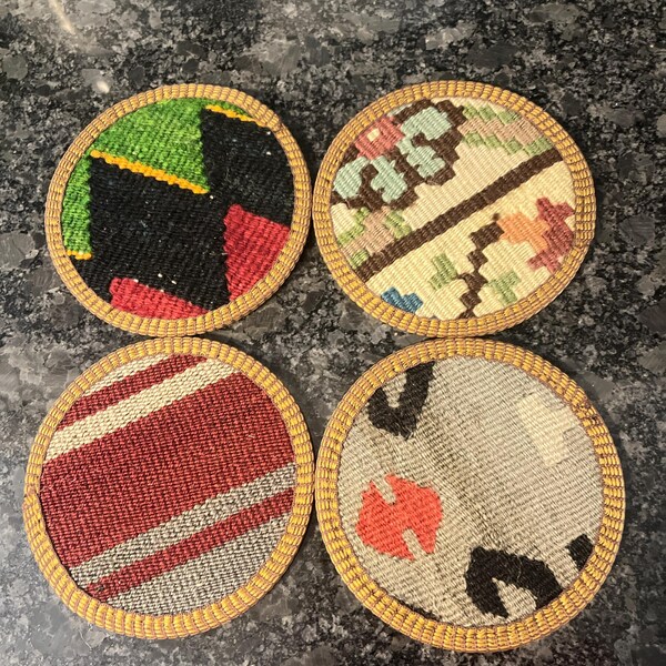 Embroidered Fabric Coaster Set Fabric & Vinyl Backing 6 Pieces, Unique ...